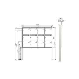 Renz ONZO 12er freistehende Briefkastenanlage in V2A Edelstahl mit 2ten Namensschild (Fu&szlig;platten)
