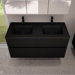 evineo ineo5 evo Unterschrank B: 120 cm mit 4 Ausz&uuml;gen, Slim-Doppelwaschtisch schwarz matt,, BE0837BM+BE0960BM,