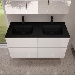 evineo ineo5 evo Unterschrank B: 120 cm mit 4 Ausz&uuml;gen, Slim-Doppelwaschtisch schwarz matt,, BE0837BM+BE0960WH,