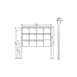 Renz ONZO 11er freistehende Briefkastenanlage in V2A Edelstahl mit 2ten Namensschild (Fu&szlig;platten)