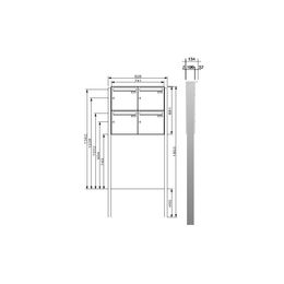 Renz ONZO 4er freistehende Briefkastenanlage in V2A Edelstahl (einbetonieren)