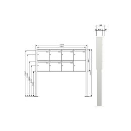 Renz ONZO 7er freistehende Briefkastenanlage in V2A Edelstahl mit Soft Close(Fu&szlig;platten)