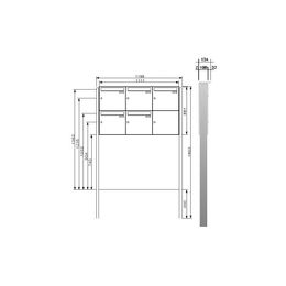 Renz ONZO 5er freistehende Briefkastenanlage in V2A Edelstahl (einbetonieren)