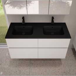 evineo ineo5 evo Unterschrank B: 120 cm mit 4 Ausz&uuml;gen, Slim-Doppelwaschtisch schwarz matt,, BE0837BM+BE0960WM,
