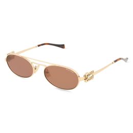 Miu Miu MU 54ZS | Damen-Sonnenbrille | Fassung: Vollrand, Oval, Metall, Gold Hell | Glasfarbe: Braun Spiegel Silber