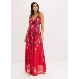 bonprix Maxikleid aus zartem T&uuml;ll mit Tr&auml;gern, rot, Gr.40, Modern und feminin: Abendkleid aus feinem T&uuml;ll mit Raffungen und &uuml;berkreuzten Spaghetti-Tr&auml;gern am R&uuml;cken