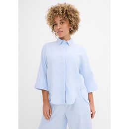 bonprix Hemdbluse aus k&uuml;hlendem Leinen-Mix, blau, Gr.38, Weit geschnittene Hemdbluse mit vorverlegten N&auml;hten und 3/4-Arm, aus Leinen,Viskose