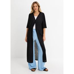 bonprix Strickmantel in Leinen-Optik, schwarz, Gr.36/38 (S), Offener Long-Cardigan in Leinenoptik