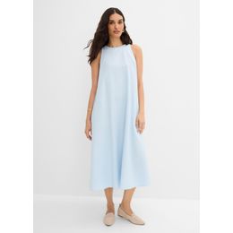 bonprix Ausgestelltes Midikleid aus Viskose-Mix, blau, Gr.50, Midikleid in lockerer Passform mit einem teilelastischen Ausschnitt sowie Seitennahttaschen, aus Viskose