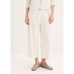bonprix Culotte Hose aus luftigem Leinen-Mix mit Biesen, wei&szlig;, Gr.36, Bequem und modern