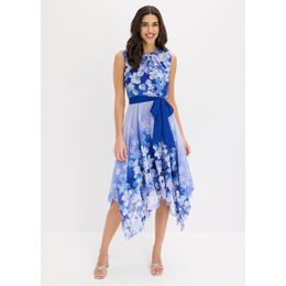 bonprix Chiffonkleid mit Zipfelsaum und Bindeband, blau, Gr.46, Elegantes Kleid mit Bl&uuml;ten-Druck mit G&uuml;rtel