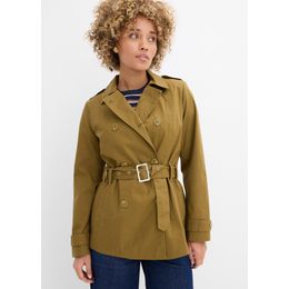bonprix Kurzer Trenchcoat, gr&uuml;n, Gr.34, Kurzer Trenchcoat aus Baumwolle mit Bindeg&uuml;rtel, aus 100% Baumwolle