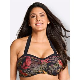 sheego Damen Bikini-Oberteil mit tropischem Print und Neckholder-Tr&auml;gern, schwarz-burgund-bedruckt, Gr&ouml;&szlig;e 46B