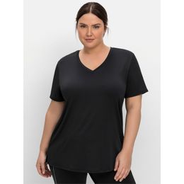 sheego Gro&szlig;e Gr&ouml;&szlig;en Funktionsshirt mit V-Ausschnitt, schwarz, Gr&ouml;&szlig;e 48/50 - Damen
