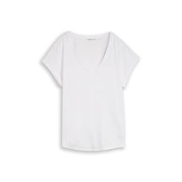 Tom Tailor Denim Damen T-Shirt mit V-Ausschnitt, wei&szlig;, Uni, Gr. XL