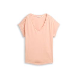 Tom Tailor Denim Damen T-Shirt mit V-Ausschnitt, orange, Uni, Gr. XXL