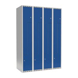 Z-Spind Fydor, 4 Abteile, lichtgrau / enzianblau, B 1200 mm, flache Dachform, Zylinderschloss kaiserkraft