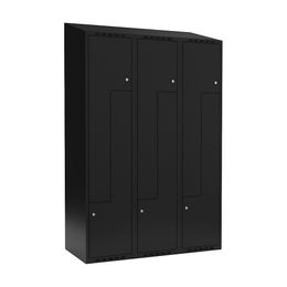 Z-Spind Fydor, 3 Abteile, schwarz, B 1200 mm, schr&auml;ge Dachform, Zylinderschloss kaiserkraft