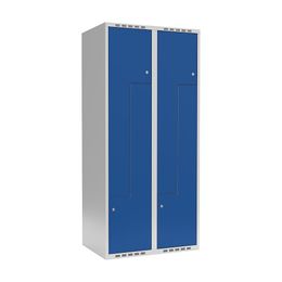 Z-Spind Fydor, 2 Abteile, lichtgrau / enzianblau, B 800 mm, flache Dachform, Zylinderschloss kaiserkraft