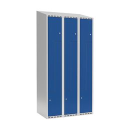 Z-Spind Fydor, 3 Abteile, lichtgrau / enzianblau, B 900 mm, schr&auml;ge Dachform, Zylinderschloss kaiserkraft
