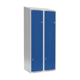 Z-Spind Fydor, 2 Abteile, lichtgrau / enzianblau, B 800 mm, schr&auml;ge Dachform, Vorh&auml;ngeschloss kaiserkraft