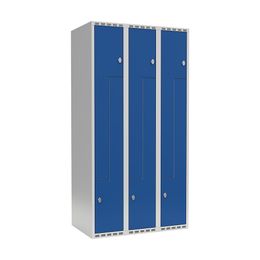 Z-Spind Fydor, 3 Abteile, lichtgrau / enzianblau, B 900 mm, flache Dachform, Vorh&auml;ngeschloss kaiserkraft
