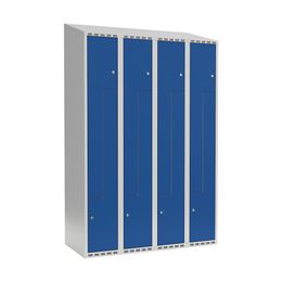 Z-Spind Fydor, 4 Abteile, lichtgrau / enzianblau, B 1200 mm, schr&auml;ge Dachform, Zylinderschloss kaiserkraft