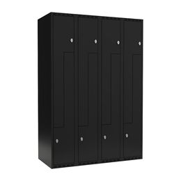 Z-Spind Fydor, 4 Abteile, schwarz, B 1200 mm, flache Dachform, Vorh&auml;ngeschloss kaiserkraft