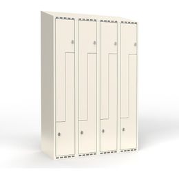 Z-Spind Fydor, 4 Abteile, wei&szlig;, B 1200 mm, schr&auml;ge Dachform, Vorh&auml;ngeschloss kaiserkraft