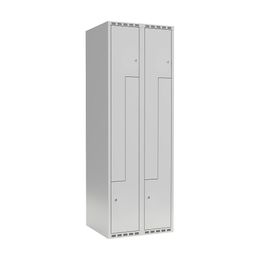 Z-Spind Fydor, 2 Abteile, lichtgrau / enzianblau, B 600 mm, flache Dachform, Zylinderschloss kaiserkraft
