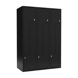 Z-Spind Fydor, 3 Abteile, schwarz, B 1200 mm, flache Dachform, Vorh&auml;ngeschloss kaiserkraft
