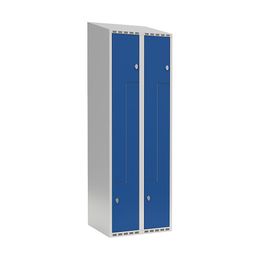 Z-Spind Fydor, 2 Abteile, lichtgrau / enzianblau, B 600 mm, schr&auml;ge Dachform, Vorh&auml;ngeschloss kaiserkraft