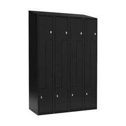 Z-Spind Fydor, 4 Abteile, schwarz, B 1200 mm, schr&auml;ge Dachform, Vorh&auml;ngeschloss kaiserkraft