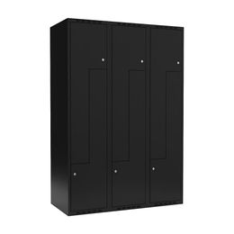 Z-Spind Fydor, 3 Abteile, schwarz, B 1200 mm, flache Dachform, Zylinderschloss kaiserkraft