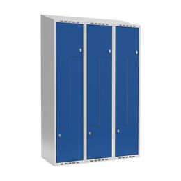 Z-Spind Fydor, 3 Abteile, lichtgrau / enzianblau, B 1200 mm, schr&auml;ge Dachform, Vorh&auml;ngeschloss kaiserkraft