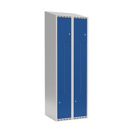 Z-Spind Fydor, 2 Abteile, lichtgrau / enzianblau, B 600 mm, schr&auml;ge Dachform, Zylinderschloss kaiserkraft