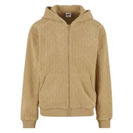 Kapuzenpullover Urban Classics "Urban Classics Jaquard Velvet Zip-Hoody", Herren, Gr. M, unionbeige, 100% Polyester, mehrfarbig, normal, ohne Ausschnitt, Pullover Kapuzenpullover