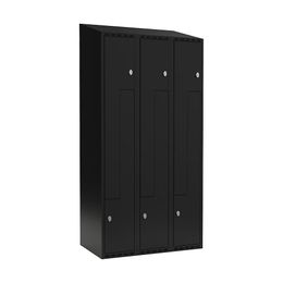 Z-Spind Fydor, 3 Abteile, schwarz, B 900 mm, schr&auml;ge Dachform, Vorh&auml;ngeschloss kaiserkraft