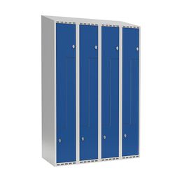 Z-Spind Fydor, 4 Abteile, lichtgrau / enzianblau, B 1200 mm, schr&auml;ge Dachform, Vorh&auml;ngeschloss kaiserkraft