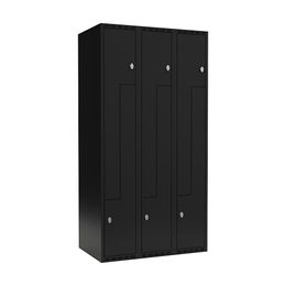 Z-Spind Fydor, 3 Abteile, schwarz, B 900 mm, flache Dachform, Vorh&auml;ngeschloss kaiserkraft