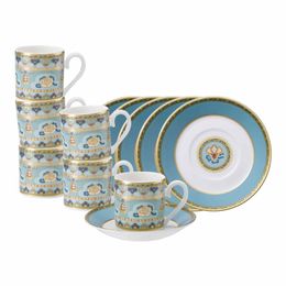 Villeroy & Boch Tasse VILLEROY & BOCH "Espressotassen mit Untertassen Samarkand Aquamarin 50 ml 12er Set bunt", bunt, 12 tlg., Porzellan, Trinkgef&auml;&szlig;e, Tasse