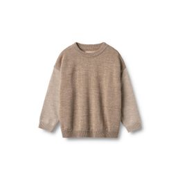 Rundhalspullover Wheat "Wheat Knit Pullover Finley", Jungen, Gr. 104, grau camel melange, 100% Merino, unifarben, normal, Rundhals, Pullover Rundhalspullover