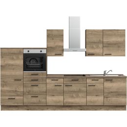 K&uuml;chenzeile Nobilia "Structura I", NEU: individuell anpassbar mit gratis Profi-Beratung", braun (k&uuml;che: braun, korpus: eiche havanna nachbildung, arbeitsplatte: eiche havanna nachbildung), B:330,3cm H:216,6cm T:60cm, Komplettk&uuml;chen-Sets, K&uuml;chenzeile, vormontiert, Breite 330 cm, Ausrichtung w&auml;hlbar, wahlw. mit E-Ger&auml;ten
