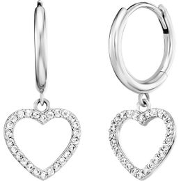 Paar Creolen Engelsrufer "Herz", silber (silberfarben, kristallwei&szlig;, kristallwei&szlig;), Ohrringe, Damen, Silber 925 (Sterlingsilber), Made in Germany - mit Zirkonia (synth.)