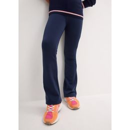 Jerseyhose bonprix "Ausgestellte Jerseyhose mit angerauter Innenseite", M&auml;dchen, Gr. 152/158, N-Gr, blau (dunkelblau), Jersey, Obermaterial: 92% Polyester, 8% Elasthan, unifarben, Basic lang, Hosen Jerseyhose, mit angerauter Innenseite, mit Gummizug, ausgestellte Passform