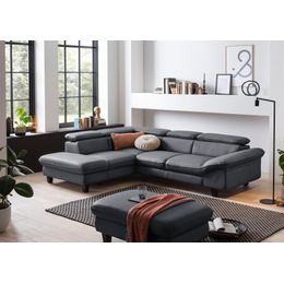 Ecksofa Home Affaire "Pilot L-Form", grau (fango), B:266cm H:73cm T:108cm, 100% Polyester; Feinstruktur 75000 Scheurtouren; Struktur 35000 Scheuertouren, Mikrofaser 40000 Scheuertouren, Sofas, Ecksofa, mit Kopfteilverstellung, wahlweise mit Bettfunktion & Bettkasten
