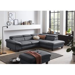Ecksofa Home Affaire "Pilot L-Form", grau (fango), B:266cm H:73cm T:108cm, 100% Polyester; Feinstruktur 75000 Scheurtouren; Struktur 35000 Scheuertouren, Mikrofaser 40000 Scheuertouren, Sofas, Ecksofa, mit Kopfteilverstellung, wahlweise mit Bettfunktion & Bettkasten