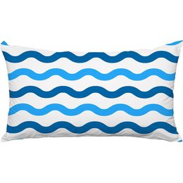 Dekokissen queence "Wellen Meer", blau, bedruckt gemustert, B:60cm L:40cm, Polyester, Dekokissen_Sitzkissen_Kissenh&uuml;llen, Premium Outdoor Kissenbezug; Format: 60x40 cm