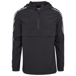 Allwetterjacke Urban Classics "Urban Classics Herren Crinkle Nylon Pull Over Jacket", Herren, Gr. M, schwarz, wei&szlig;, 100% Polyamid, gestreift, normal, ohne Ausschnitt, Jacken