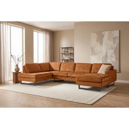Wohnlandschaft Home Affaire "Pinto, 350 cm, U-Form, XXL, mit Ottomanen", brick rot, B:350cm H:85cm T:206cm, 100% Polyester, Sofas, Wohnlandschaft, Cord, Chenille, Lederoptik, mit Keder, Metallf&uuml;&szlig;e, Wellenunterfederung